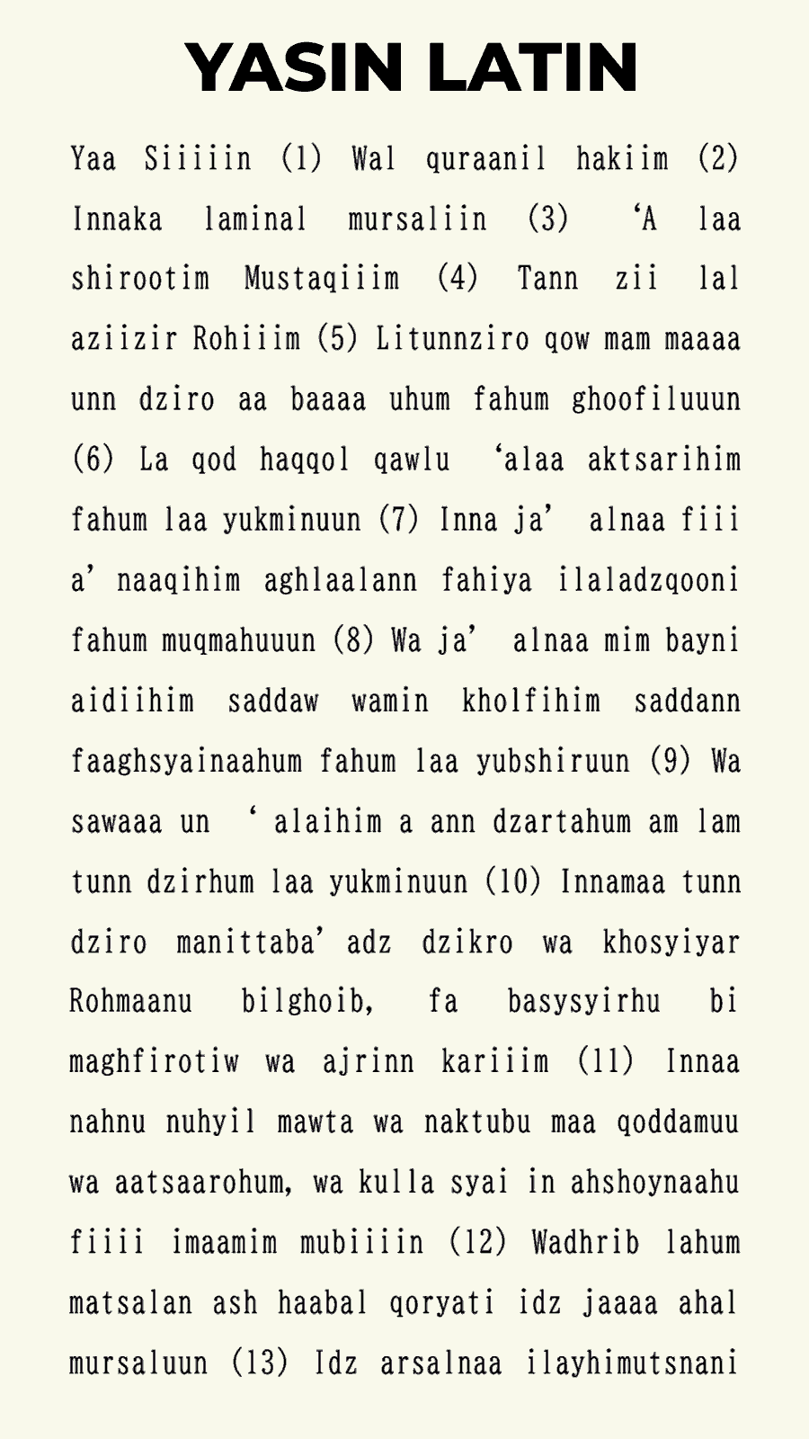 Bacaan Surat Yasin Latin Mudah Dibaca Ayat 1-83 Ayat