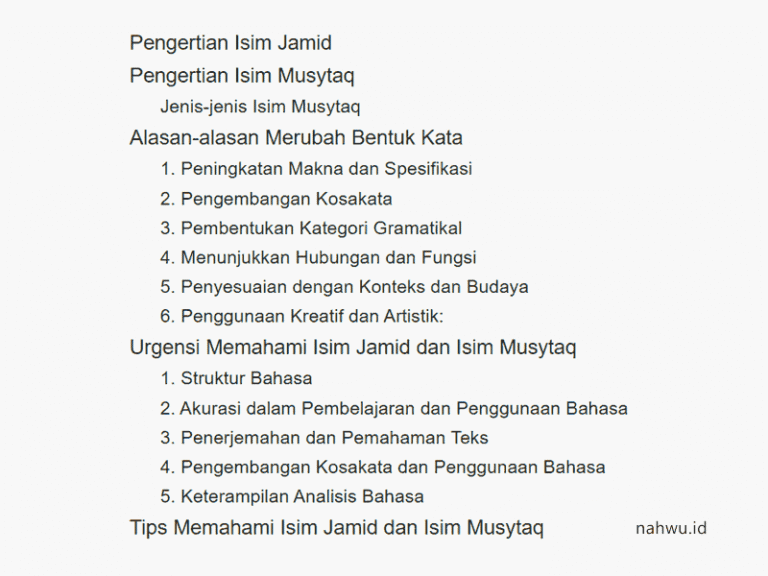 Mengenal Isim Jamid dan Isim Musytaq dalam Nahwu